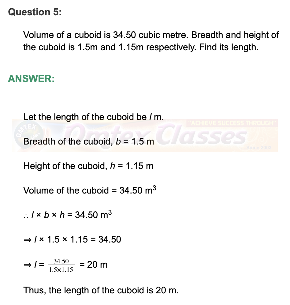 OMTEX CLASSES: Chapter 9 - Surface Area And Volume Mathematics Part II ...