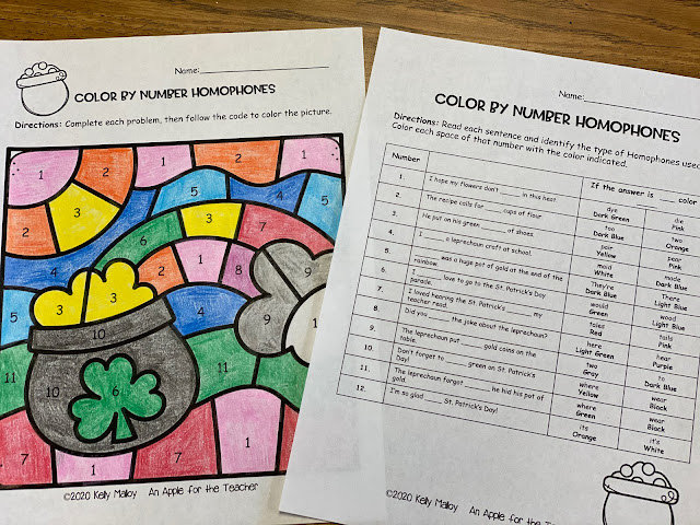 An Apple For The Teacher: St. Patrick's Day Color By Number