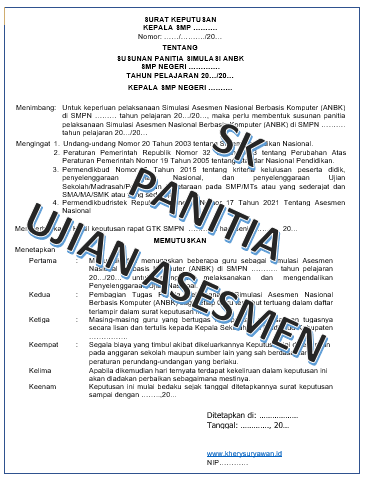 Contoh SK Panitia ANBK SD,SMP,SMA,SMK Tahun 2024 - Kherysuryawan.id