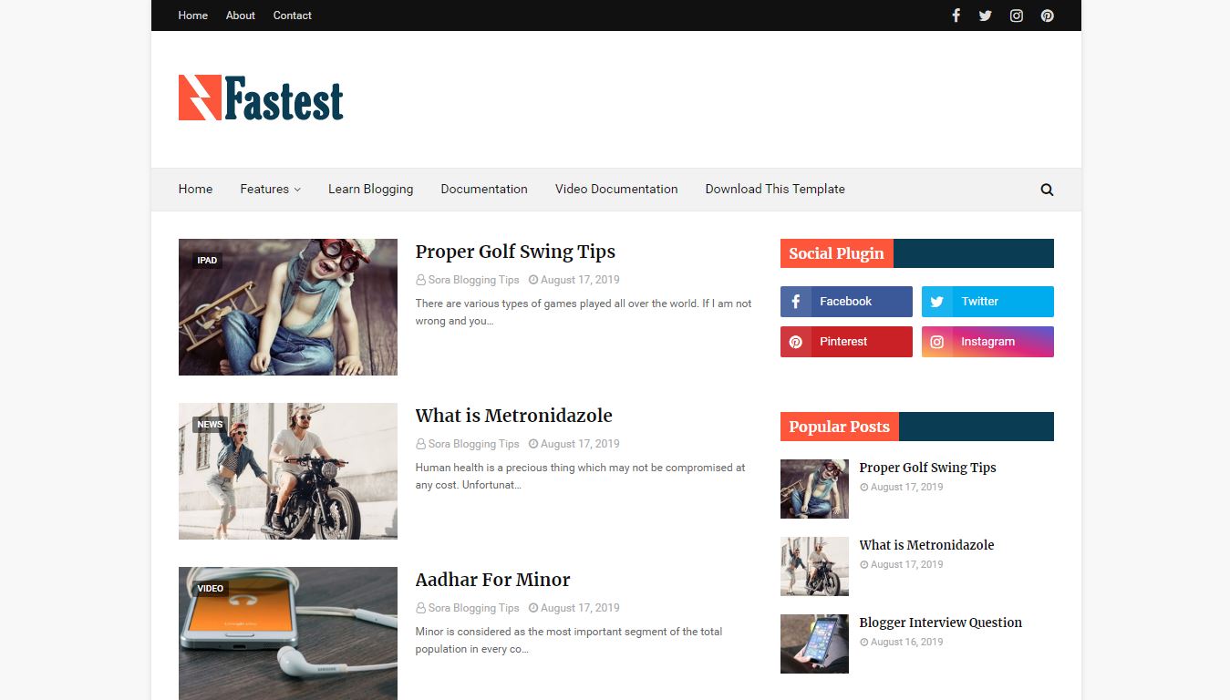 Fastest Fast Loading Blogger Template