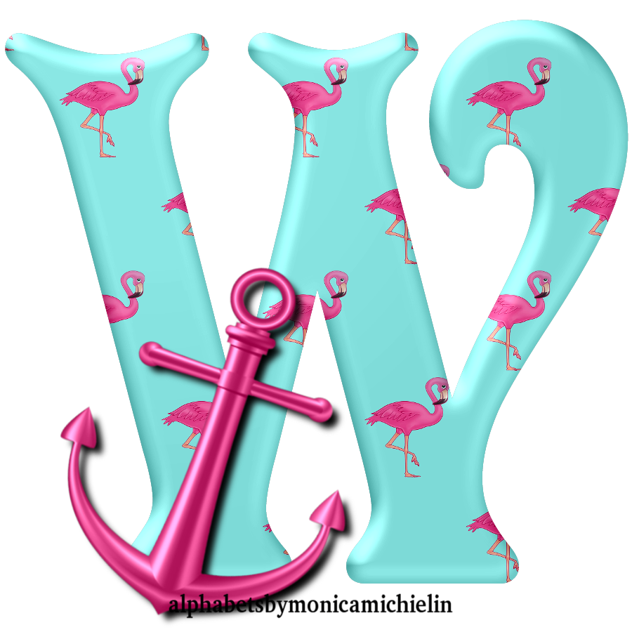 M. Michielin Alphabets: BLUE PINK FLAMINGO ANCHOR ALPHABET AND ICONS PNG