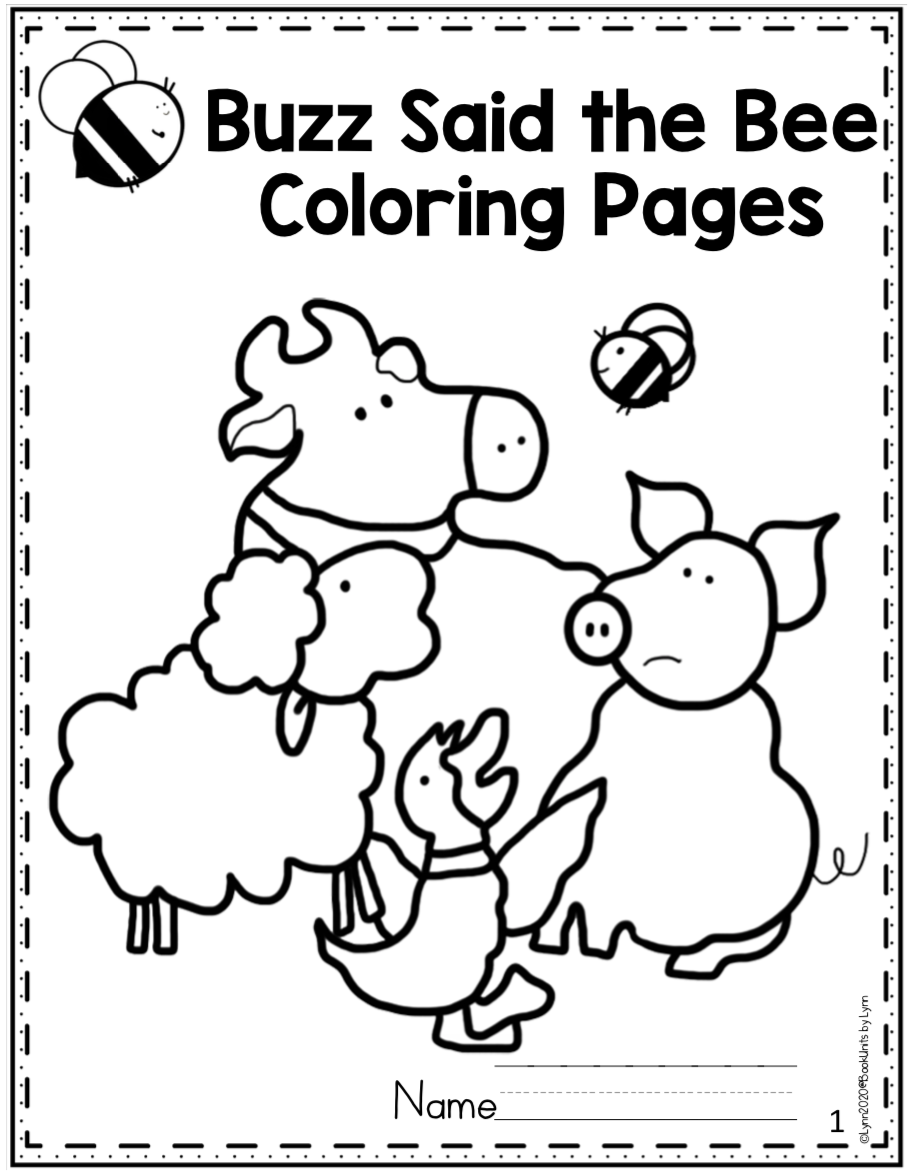 BUZZ SAID THE BEE FREE COLORING PAGES ~ Book Units by Lynn