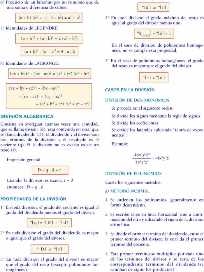 FORMULARIO DE ÁLGEBRA BÁSICA SECUNDARIA Y PREUNIVERSITARIA MATEMÁTICA DESCARGA PDF