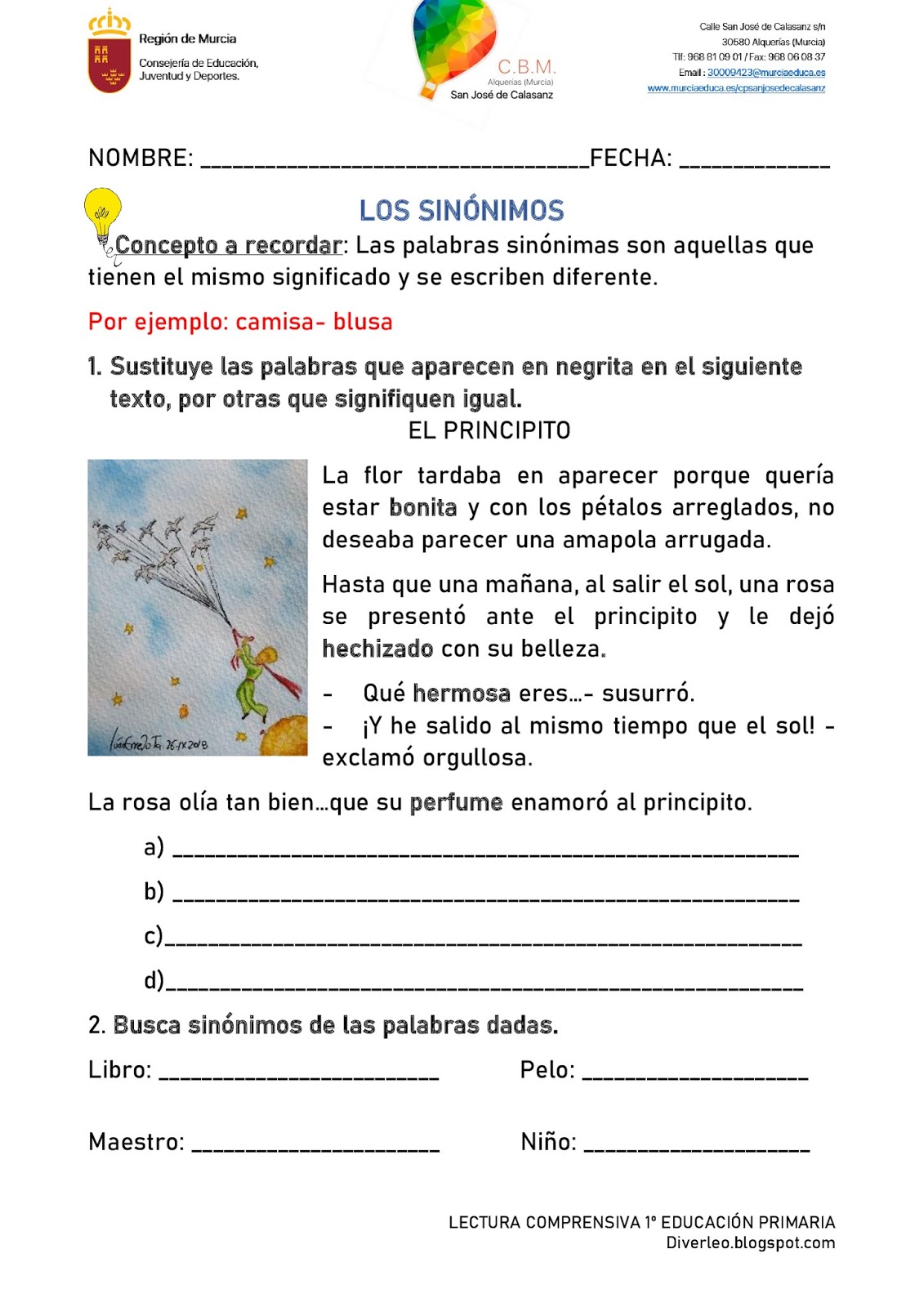DIVERLEO: SESIÓN 3: LOS SINÓNIMOS. ALUMNADO DE 1º DE EDUCACIÓN PRIMARIA