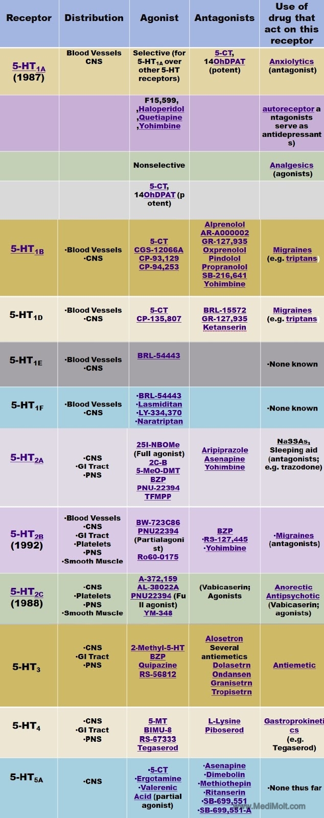 Serotonin its Function Type Mechanism Receptor Agonist Antagonist and ...