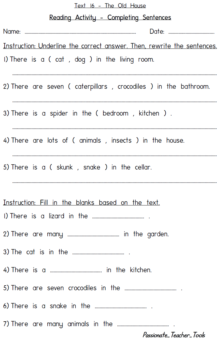Passionate Teacher Tools: Text 16 - The Old House (With Suggested ...