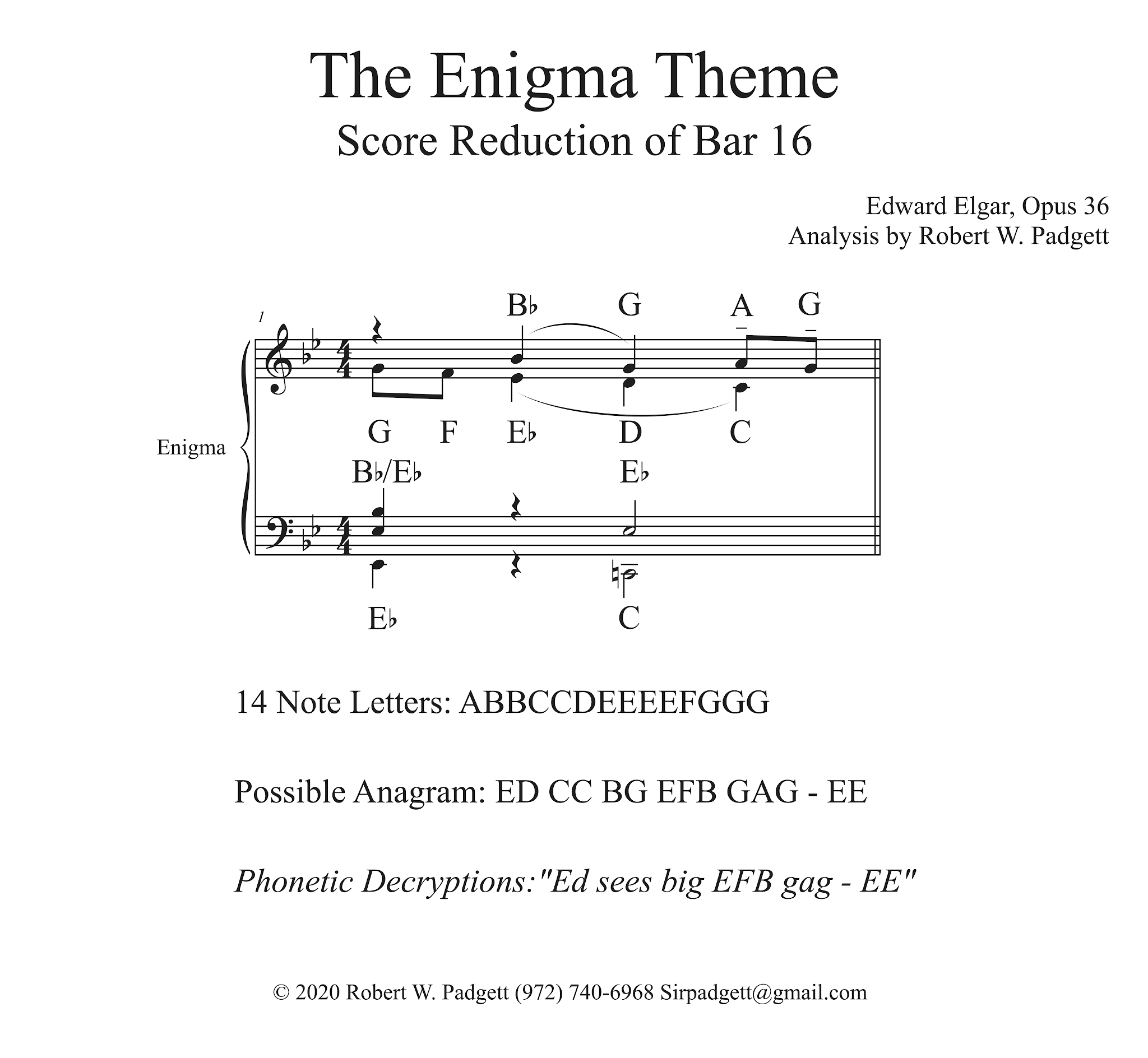 Elgar's Enigma Theme Unmasked: Elgar's Enigma Theme "GAG" Ciphers