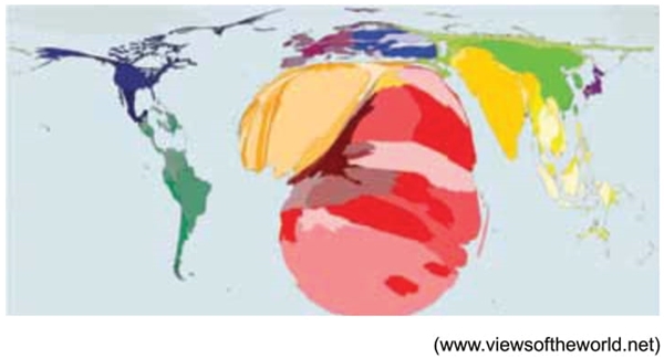 A representação do mapa mundial, em anamorfose, faz referência à ...