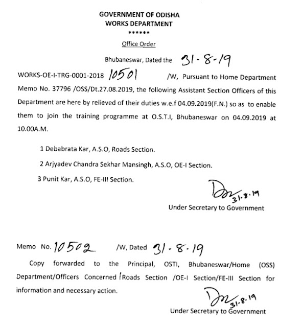 OSS TODAYS: Relieve Order: 3 ASOs in Works Department for training at OSTI