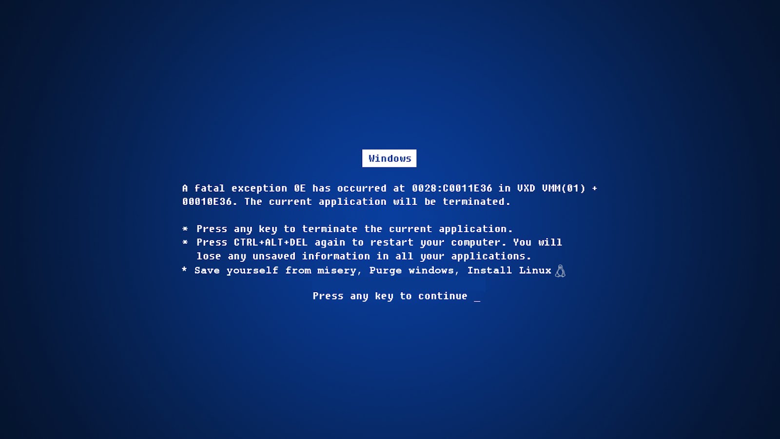 Linux-like: Ideal BSoD wallpaper