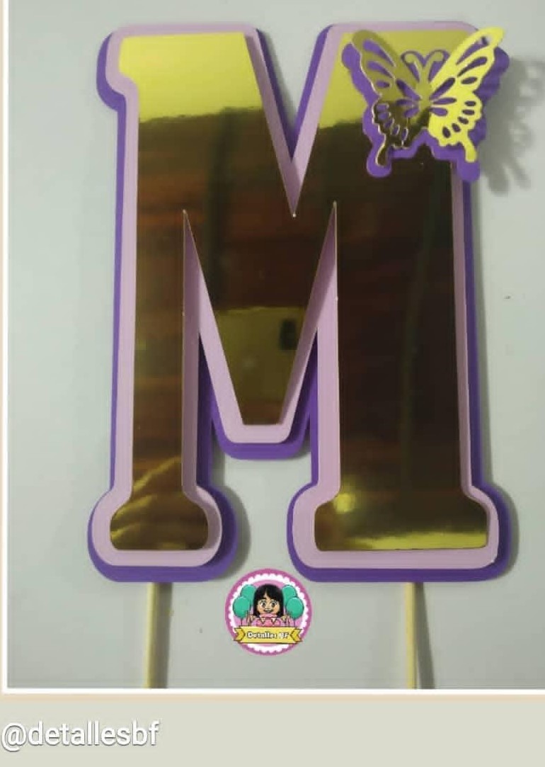 Letra M Doble Capa Metalizada - Mis Toppers Tus Toppers