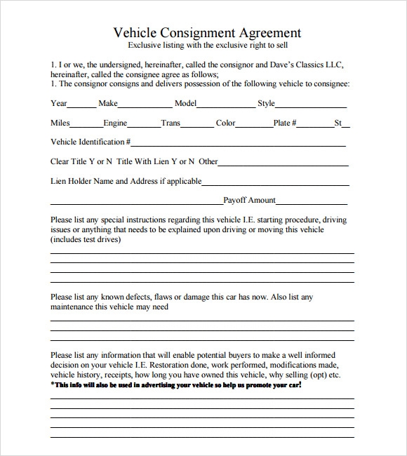 Vehicle Consignment Agreement ~ Medical Resume