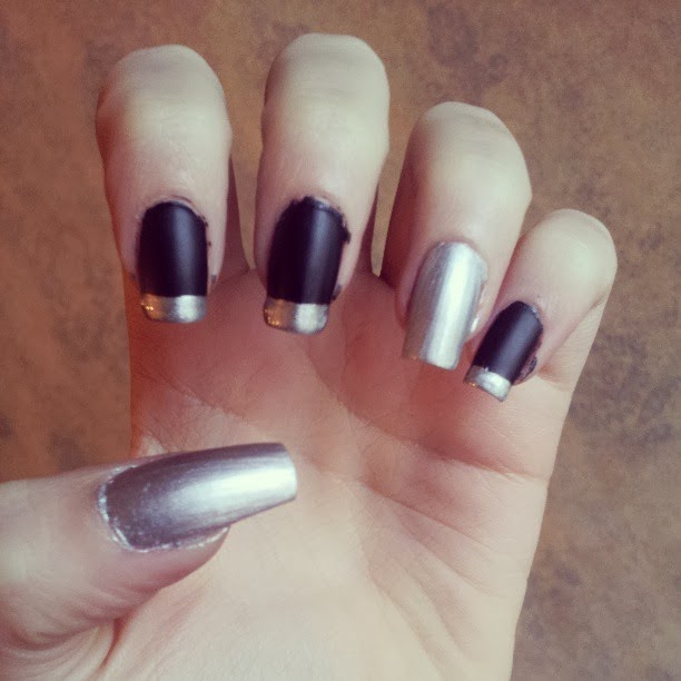 My Nails Rockz!: Matte French Tip Nails! (Black and Silver)