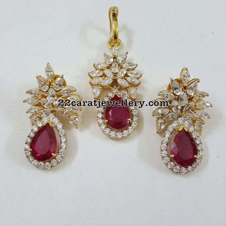 Simple Diamond Ruby Locket Earrings - Jewellery Designs