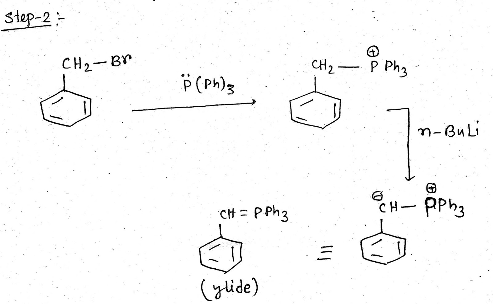 Toluene(Ph CH3) reaxts with1) NBS/hv,2)Pph3,Buli and 3)Acetone