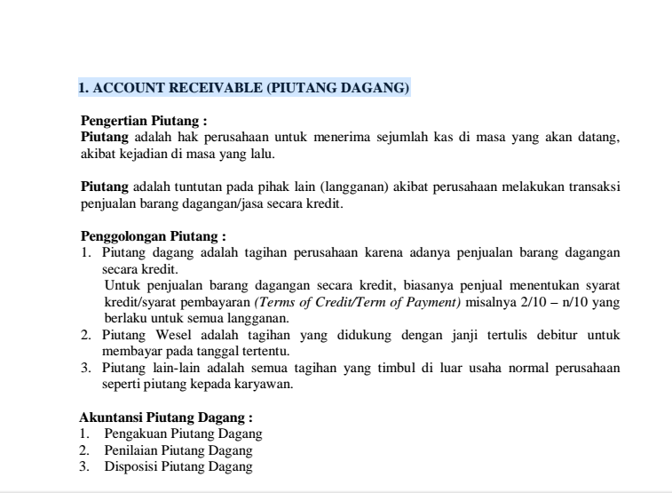 ACCOUNT RECEIVABLE (PIUTANG DAGANG ) [BAHAN AJAR] - Our Akuntansi