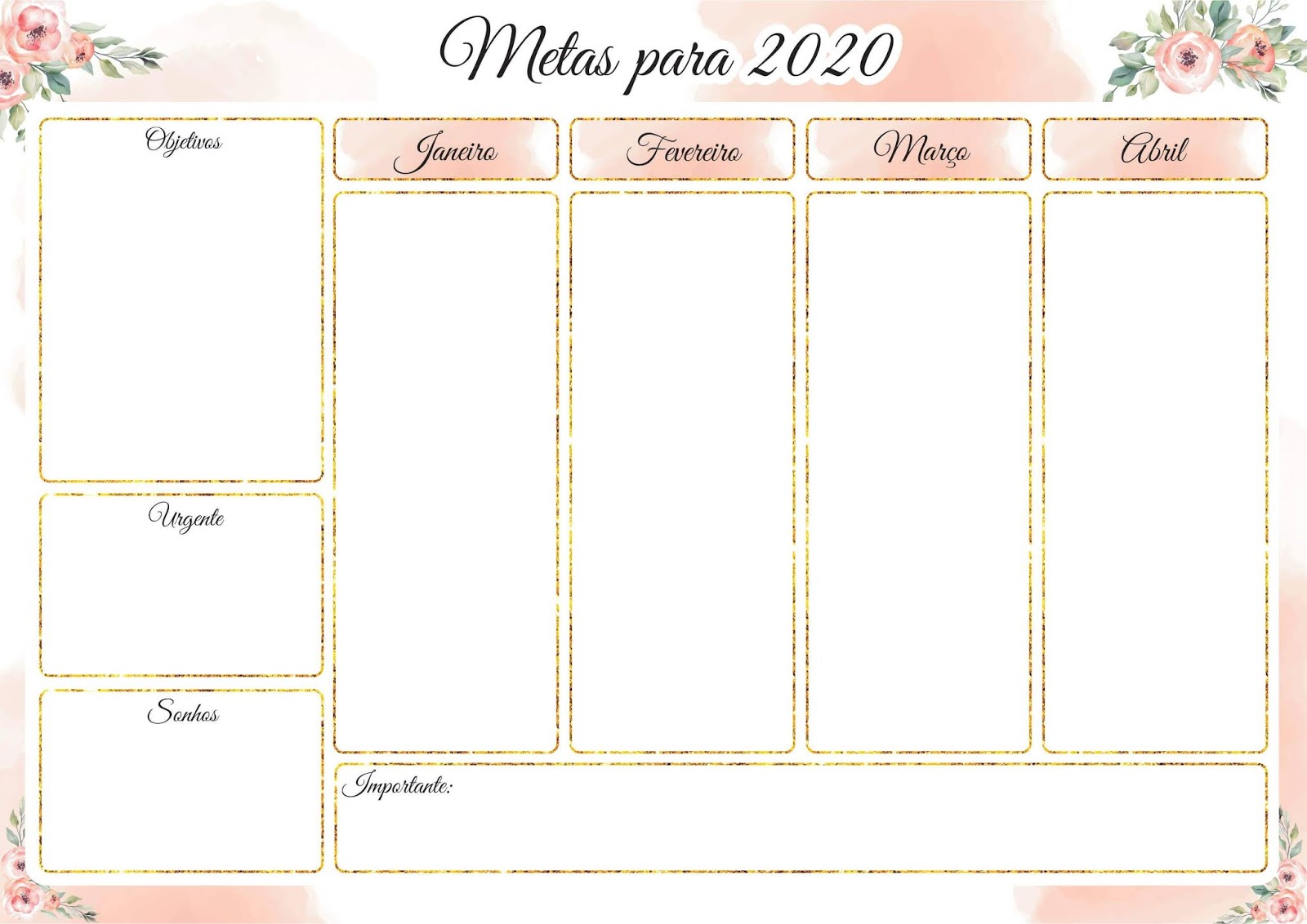 FELIZ ANO NOVO - PLANNER METAS PARA 2020 - Arte Digital Grátis
