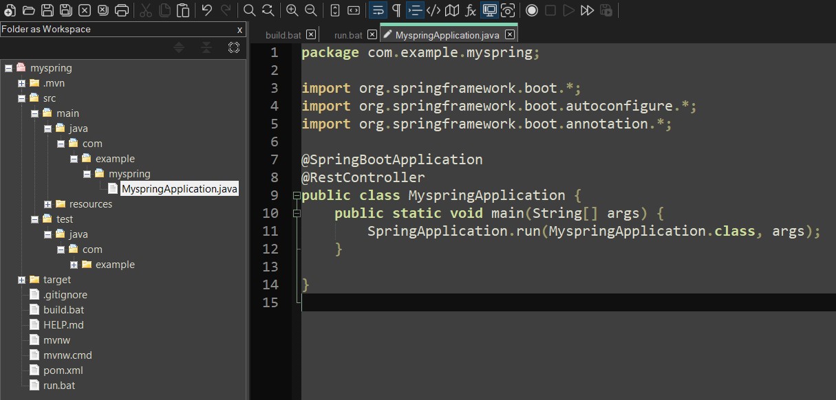 How to start develop Spring Boot application from Notepad