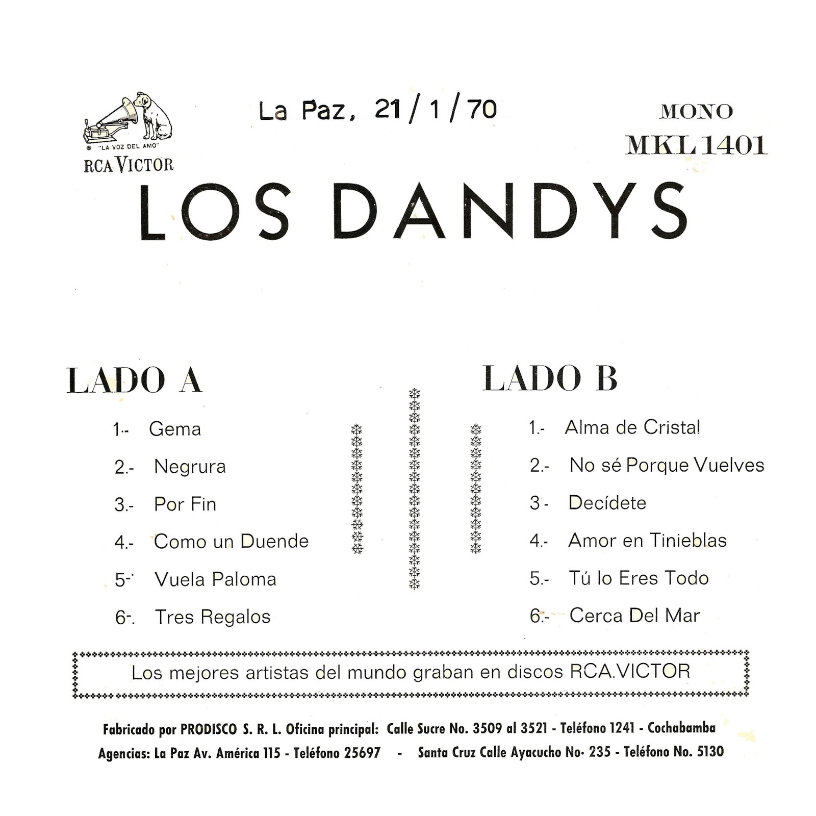 MUSICOTECA ALAY: LOS DANDYS - ...NUESTROS PRIMEROS ÉXITOS (1961) LP