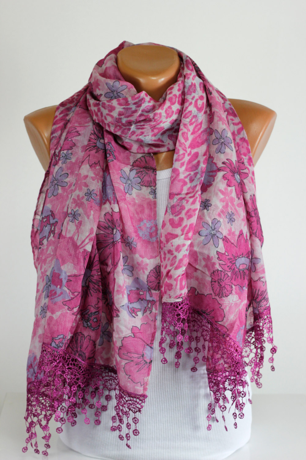 Echerpe: Pink Two Sided Rectangle Scarf Lace Scarf Ready to Shipping ...
