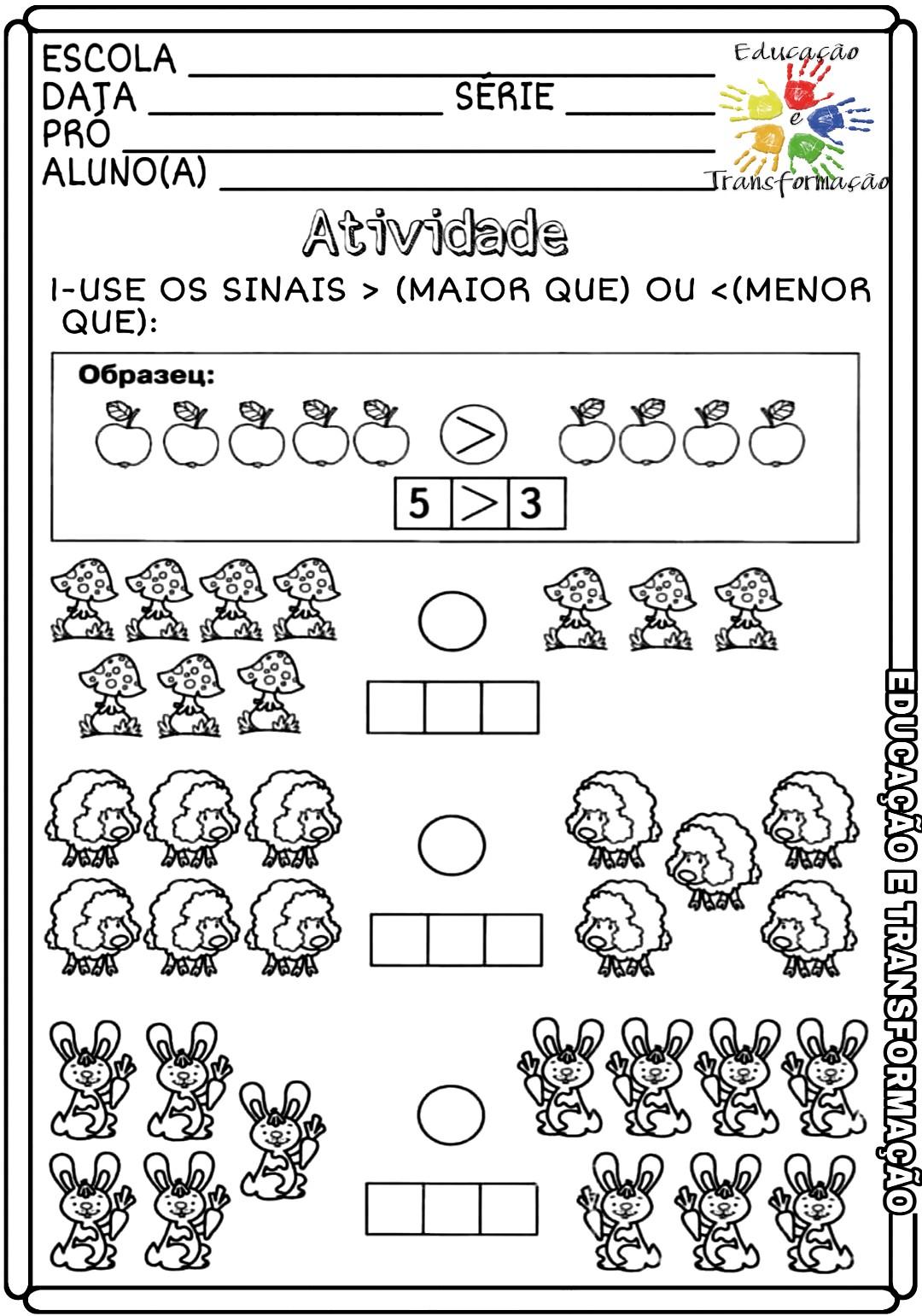 Matem tica Atividade De Matem tica Para Trabalhar Os Sinais Maior Que Ou