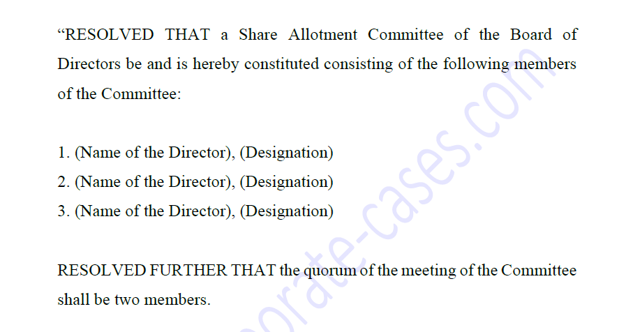 Constitution of Share Allotment Committee: Board Resolution