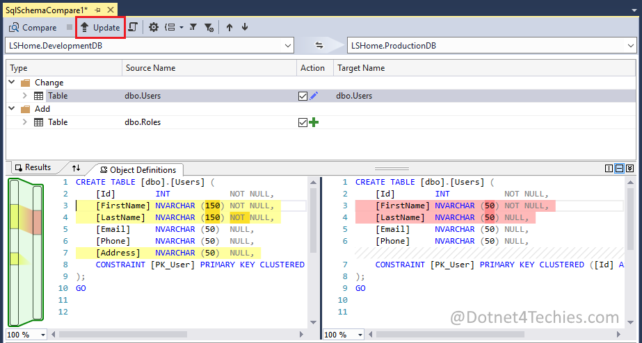 How to compare database schema and data?