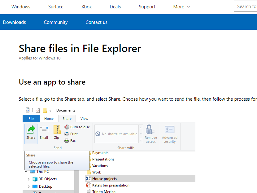 syntetik blok: Windows 10 files sharing