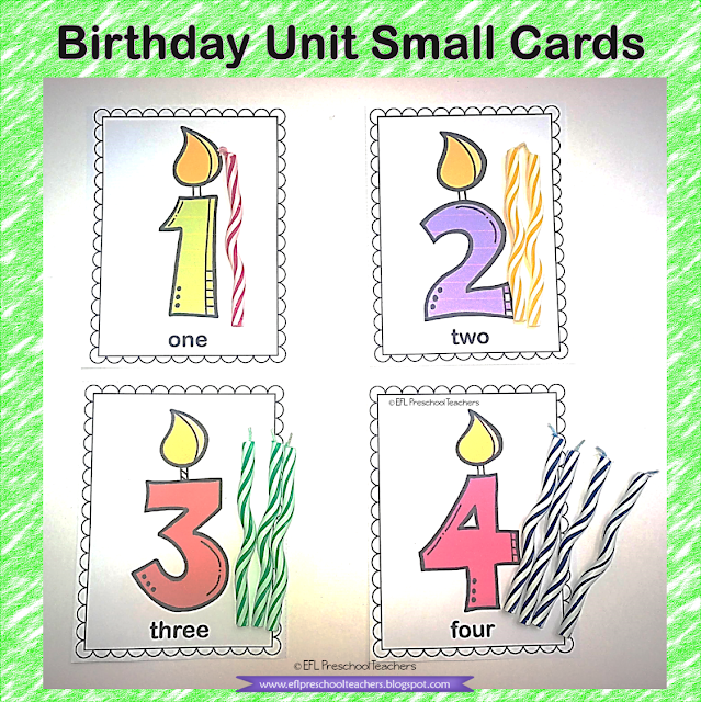 ESL/EFL Preschool Teachers: Birthday Unit Small cards for ELL