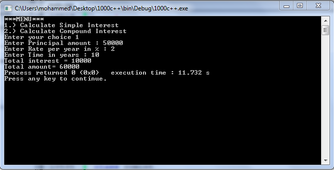 Programmers Area: C++ program to calculate Simple interest and Compound ...