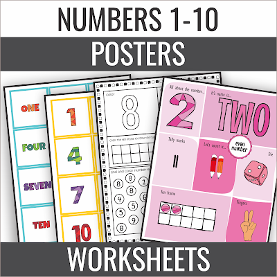 KM Classroom: Numbers 1-10 Posters, Worksheets and Memory Game