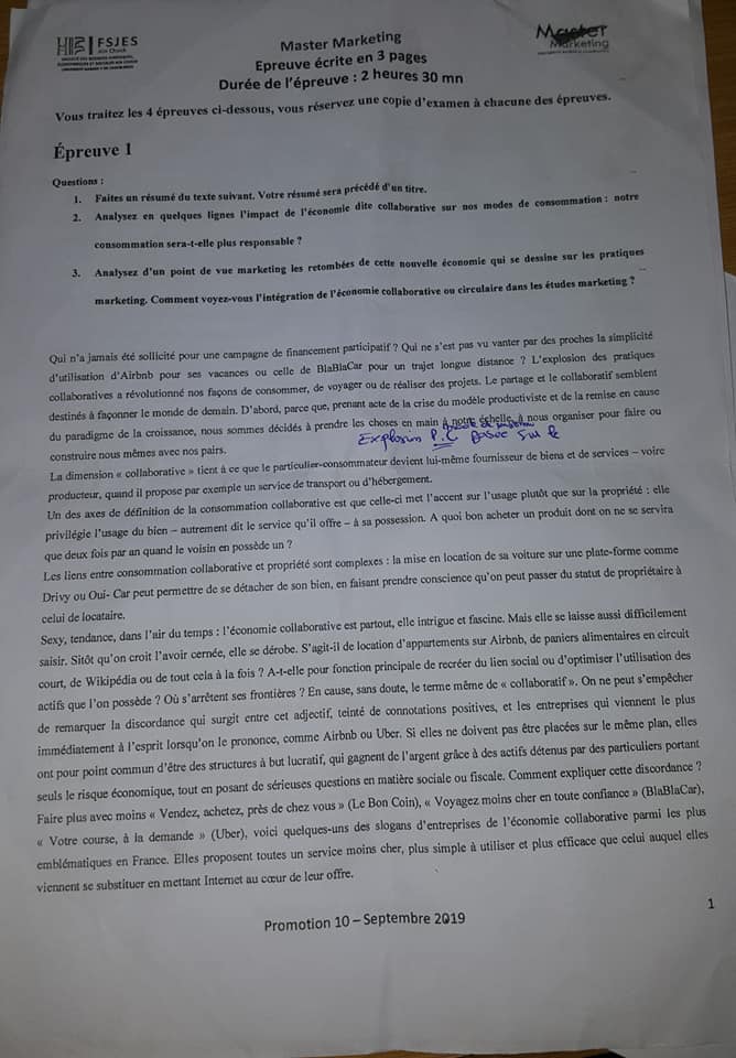 Exemple de Concours Master Marketing 2019-2020 - Fsjes Ain Chock ... Exemple de Concours Master Marketing 2019-2020 - Fsjes Ain Chock ...