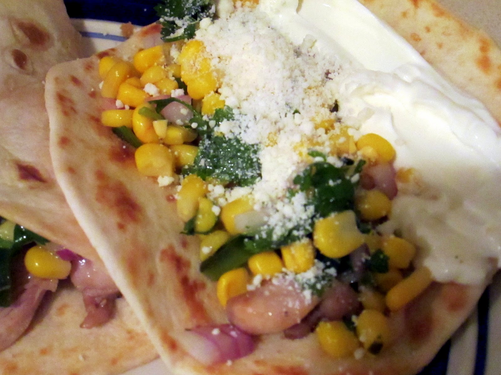 Chicken Tacos with Sweet Corn and Pepper Salsa, Sautéed Spinach, and ...