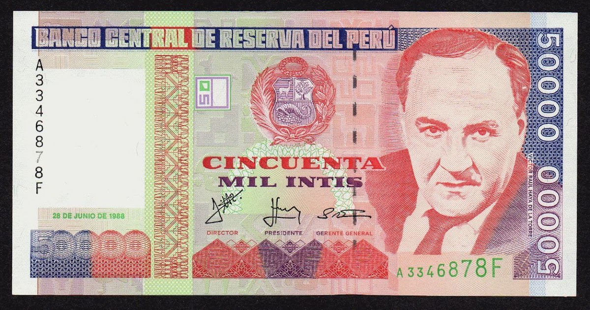 Peru 50000 Intis banknote 1988 Victor Raul Haya de la Torre|World ...