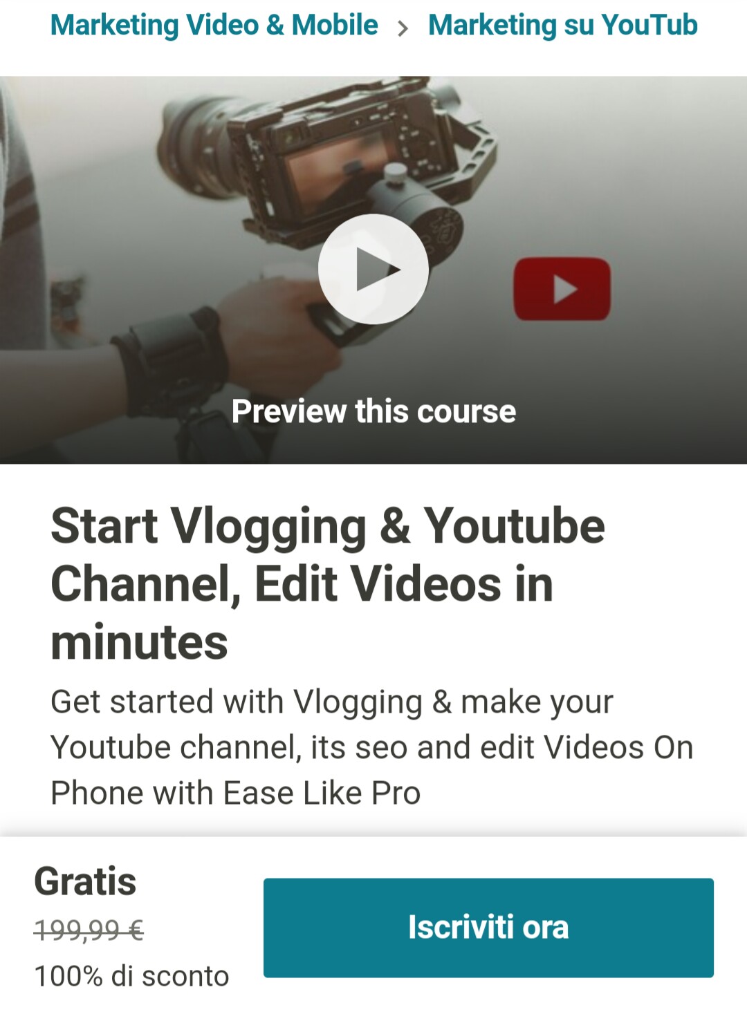 Corso per diventare Youtuber da 199$ gratuitamente per un periodo ...