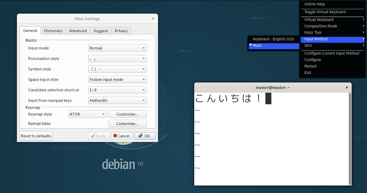 Mozc and Fcitx for Japanese Writings on Debian 10 "Buster"