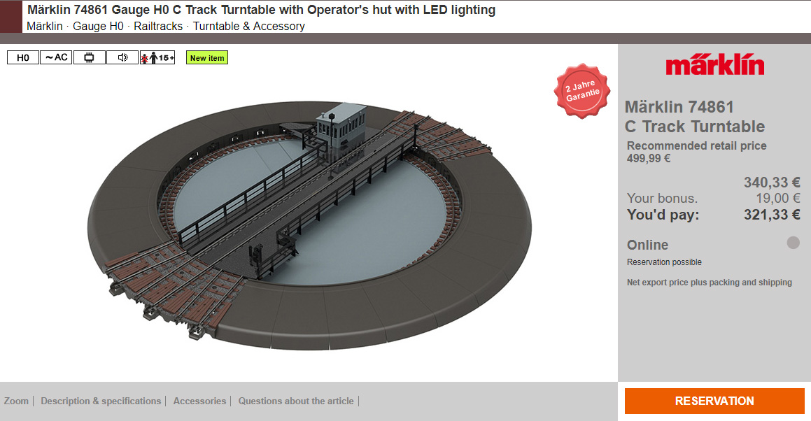 過去に発売されていたMärklinのターンテーブルはFleischmann製だったけど今回は自社製。