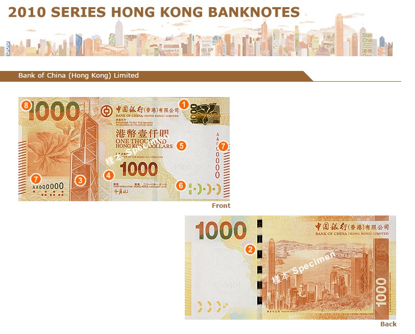 Design And Security Features 1000 Hong Kong Dollar BoC Banknotes Design And Security Features 1000 Hong Kong Dollar BoC Banknotes