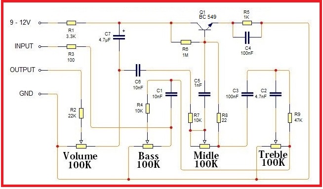 Skema Rangkaian Tone Control Pasif dan Aktif dengan Kontrol Middle - Foxify