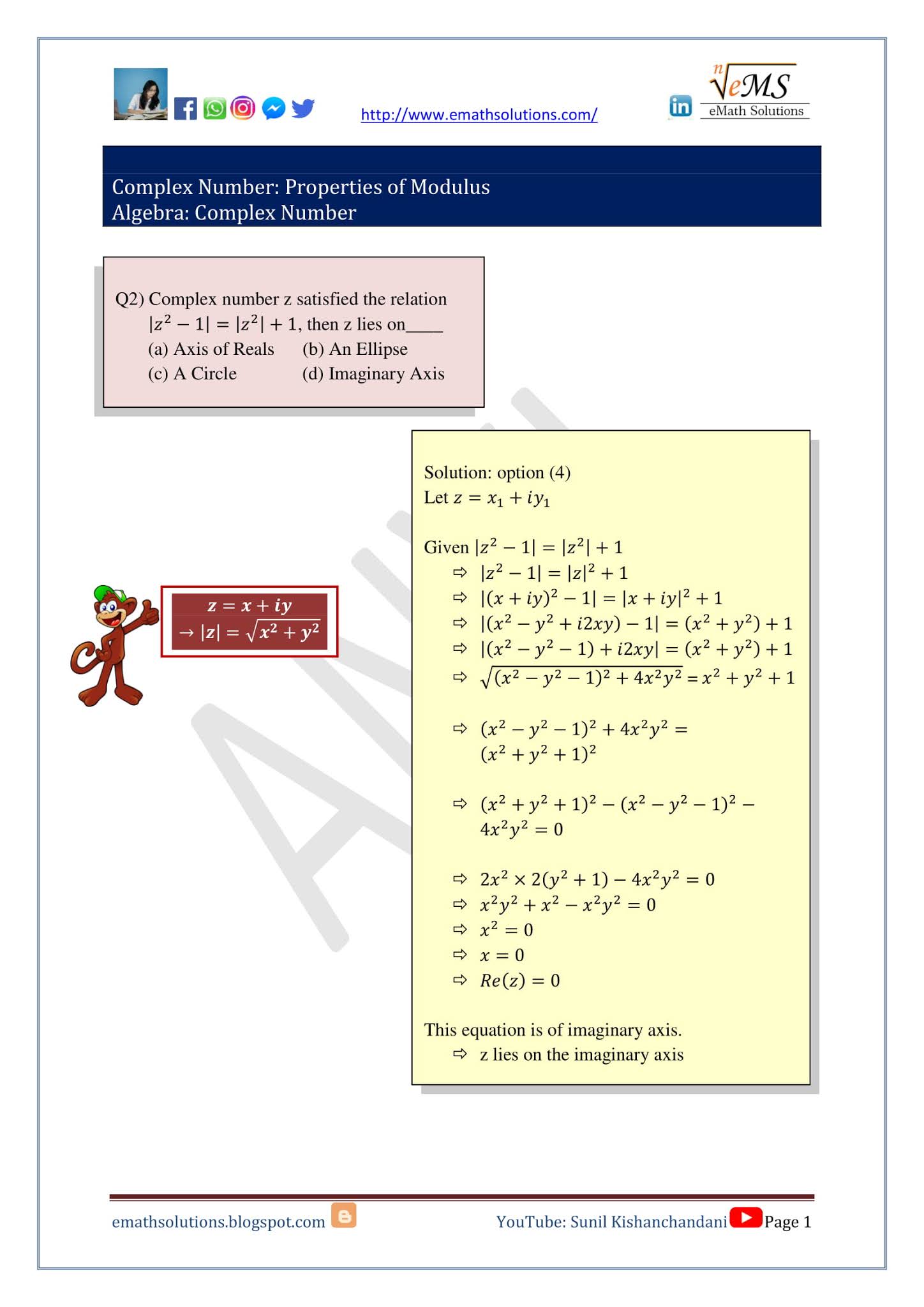 Complex Number: Question based on Properties of Modulus of a Complex Number