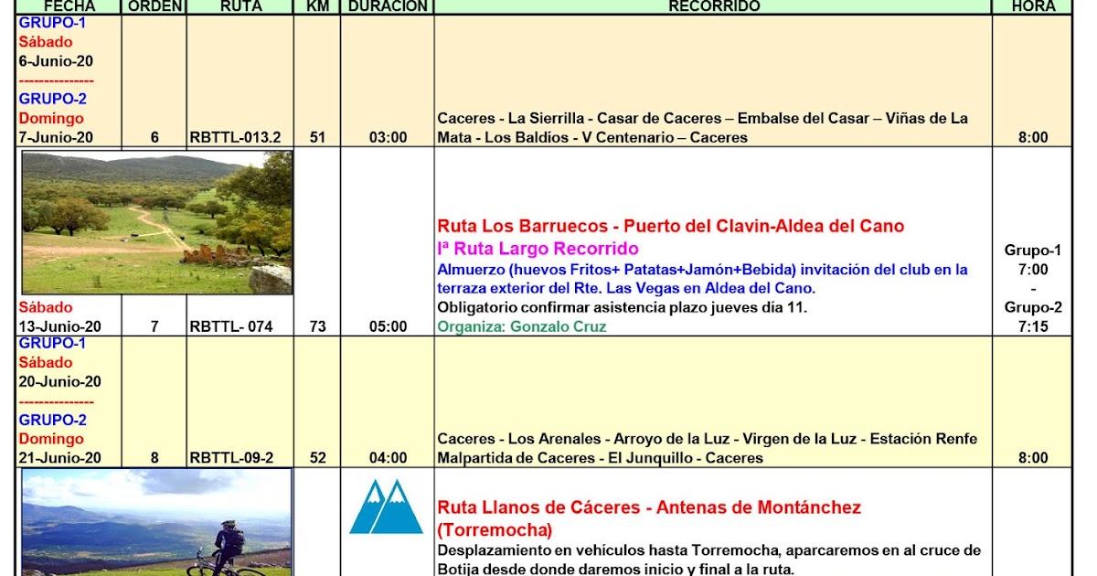 Club BTT Catelsa Cáceres: Calendario de rutas para mayo/junio y normas ...