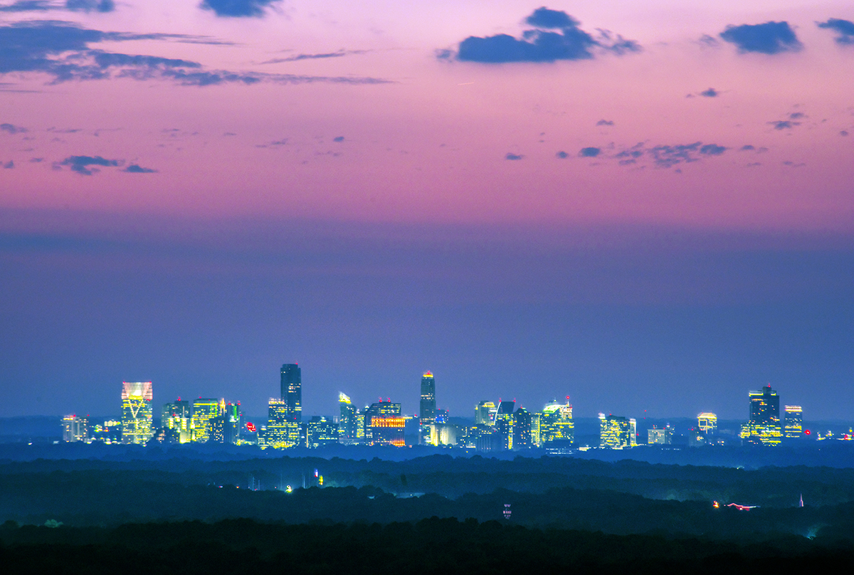 Night view of the city seen from Atlanta stone mountain