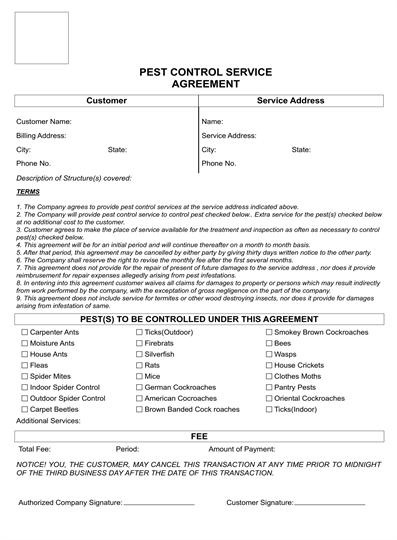 Pest Control Forms Templates - Invoice Template