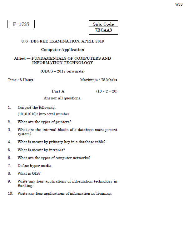 Alagappa University B C A Computer Application Fundamentals Of Computers And Information
