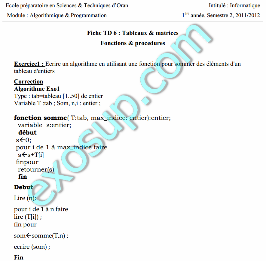 Exercices corrigés algorithme les boucles pdf