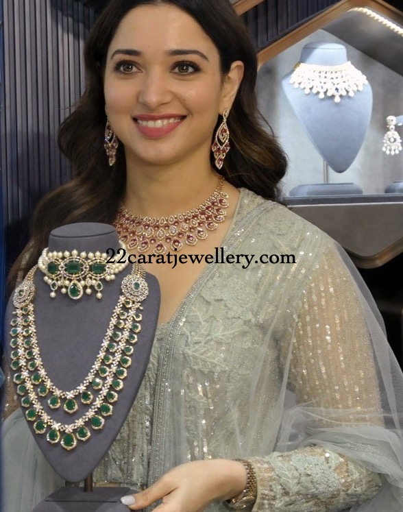 Tamannah Showcasing Diamond Large Sets - Jewellery Designs