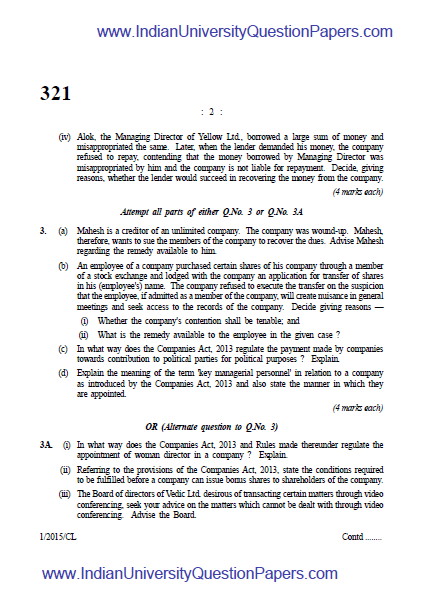 CS Executive Company Law 2015 Question Paper - University Question Papers