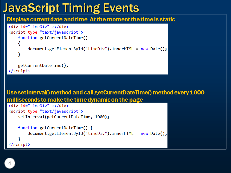 Sql server, .net and c# video tutorial: JavaScript timing events