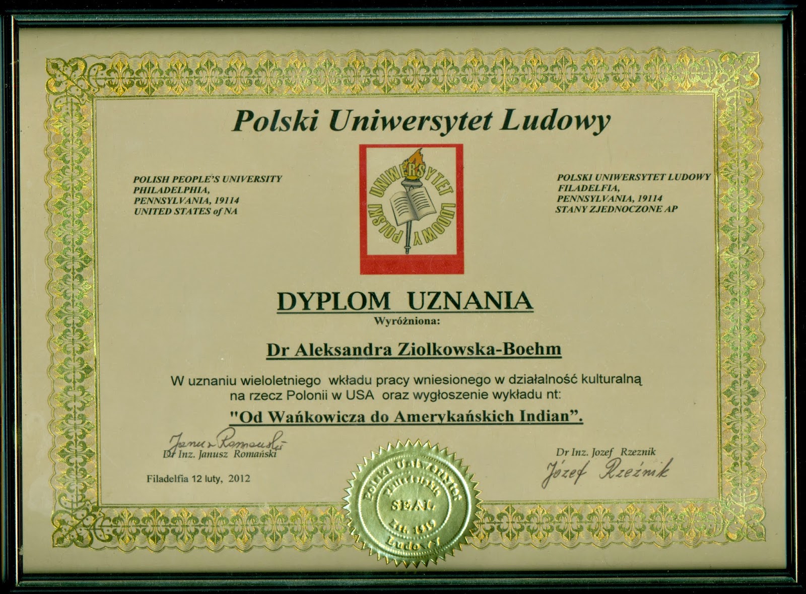 Aleksandra Ziolkowska-Boehm: Polski Uniwersytet Ludowy Filadelfia Aleksandra Ziolkowska-Boehm: Polski Uniwersytet Ludowy Filadelfia
