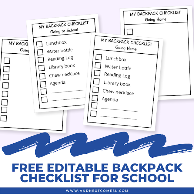 Free Editable Backpack Checklist for School | And Next Comes L ...